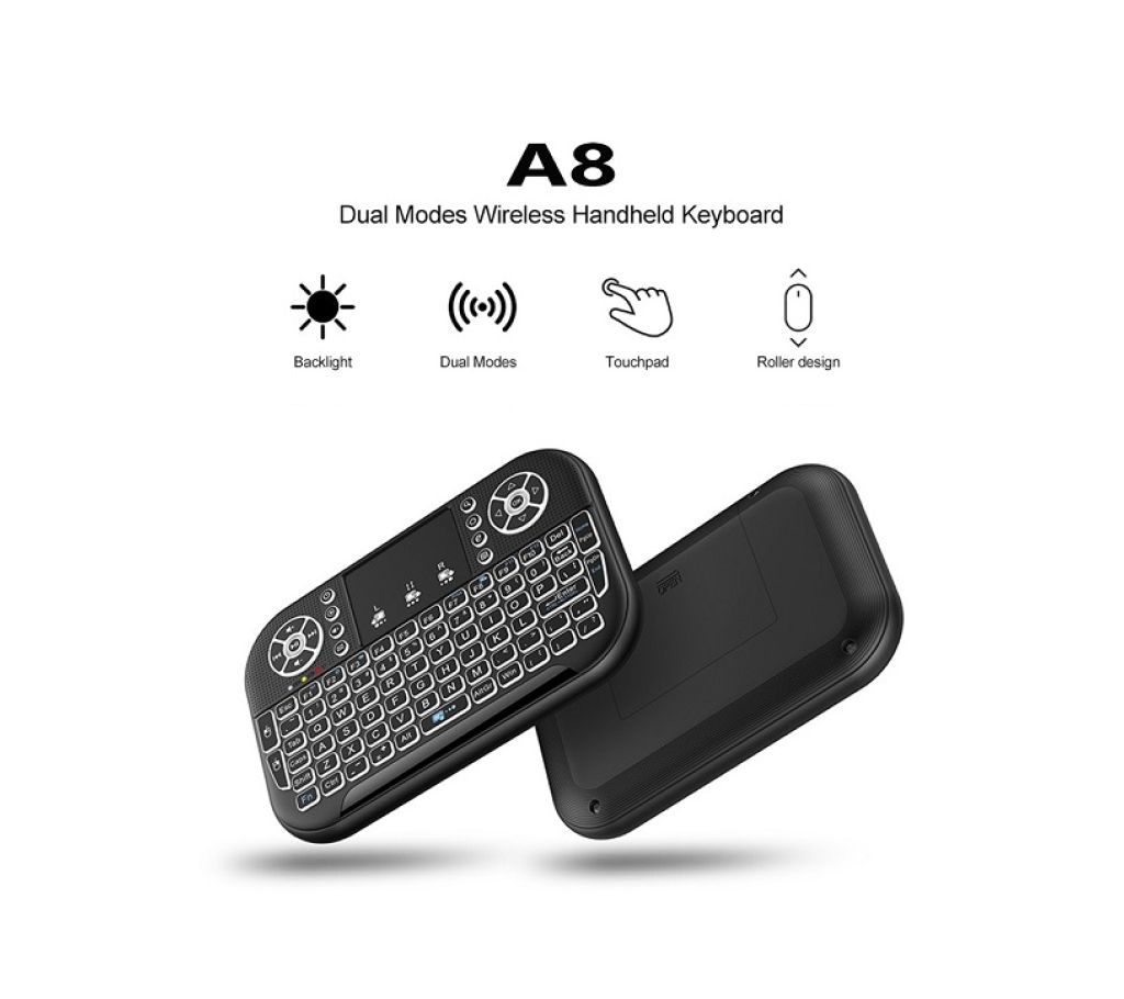 A8 2.4G Air Mouse Touchpad Backlit Wireless Keyboard - Black #1397897 ...