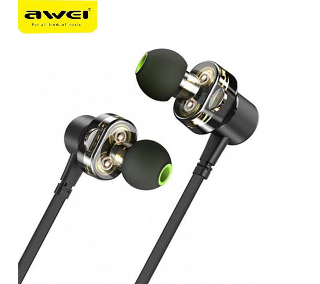 AWEI Z2 Wired Earphone Dual Driver Headset Sport Bass Sound Earphones ...