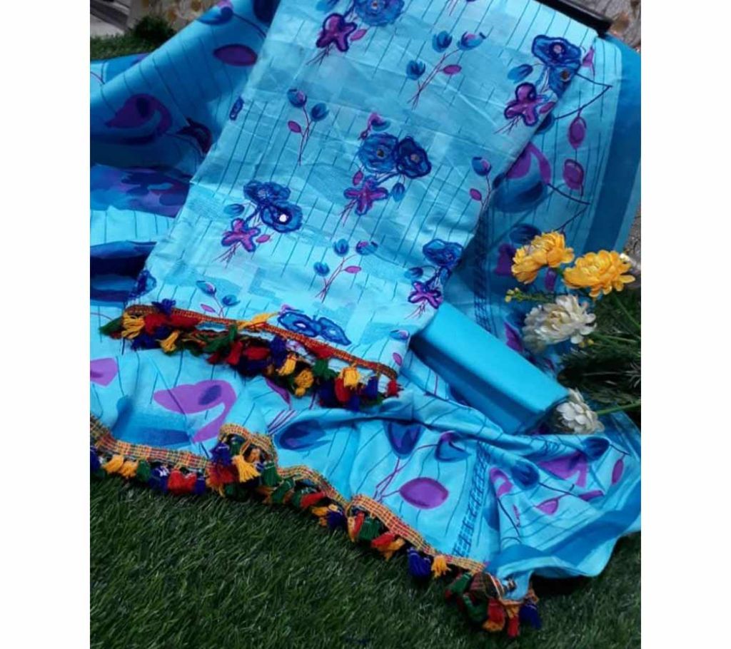 Unstitched Soft Cotton Screen Printed with ari & dollar work Salwar ...