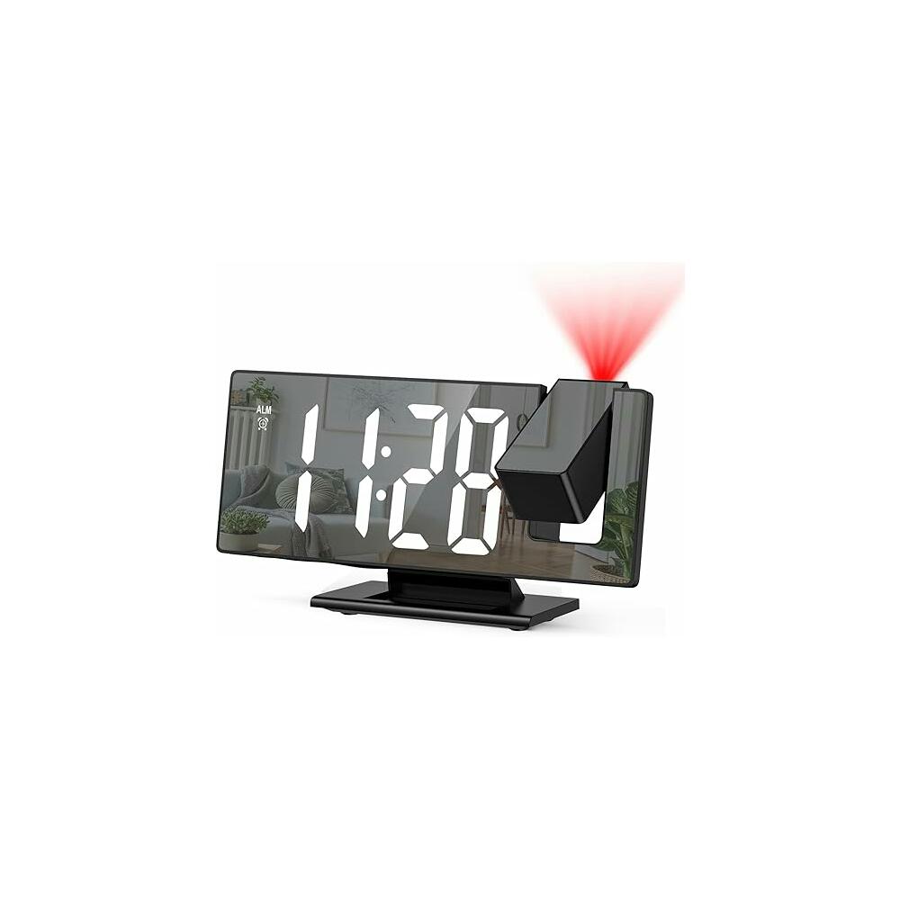Digital Alarm Clock LED Large Mirror Display Rotating Projector ...